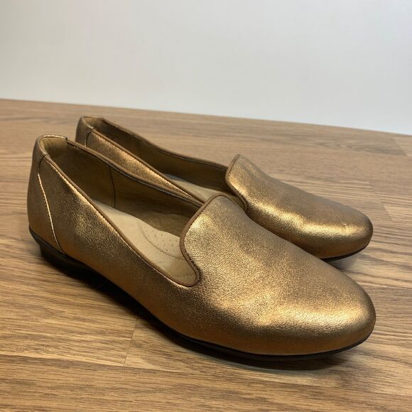 Clarks | Shoes | Clarks Womens Shoes Bronze Metallic Sara Poppy Flat ...